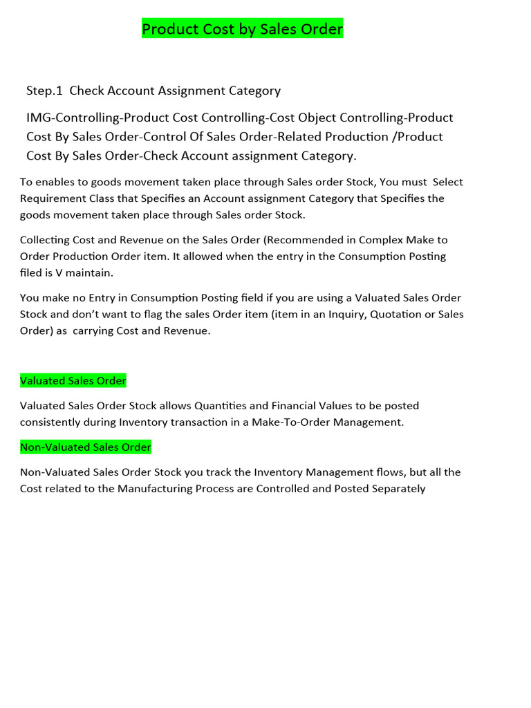 Product Costing for Sales Orders Guide | PDF | Cost | Inventory