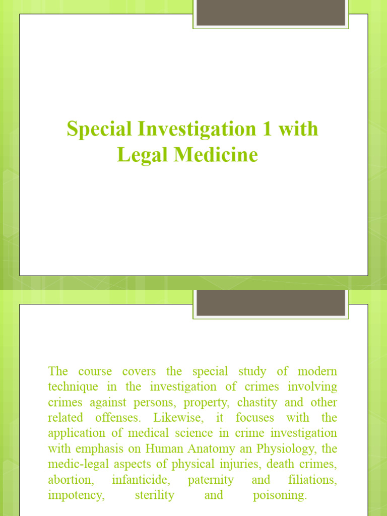 Special Investigation 1 With Legal Medicine | PDF | Crime Scene | Police