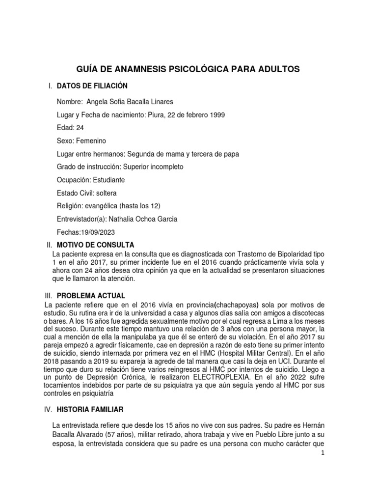Guía de Anamnesis Psicológica Adultos | PDF | Evaluación | Sueño