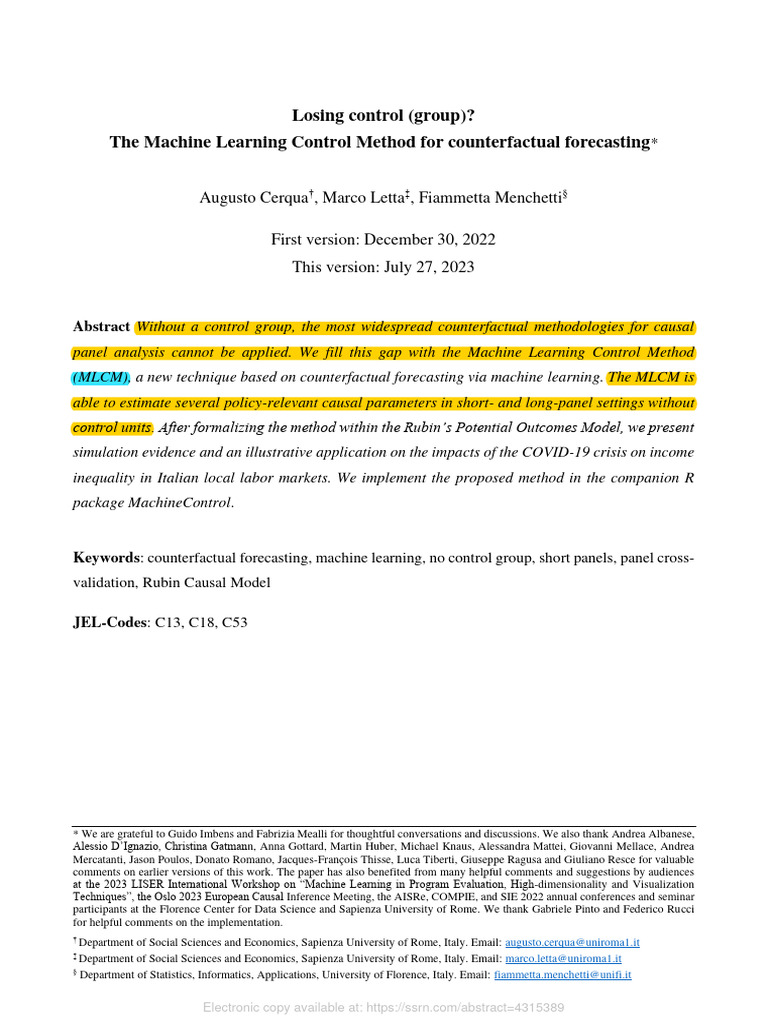 Losing Control (Group) The Machine Learning Control Method For ...