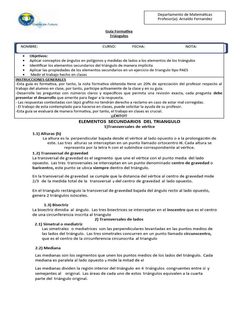 Guia Elementos en Triangulos | PDF | Triángulo | Geometría del plano euclidiano