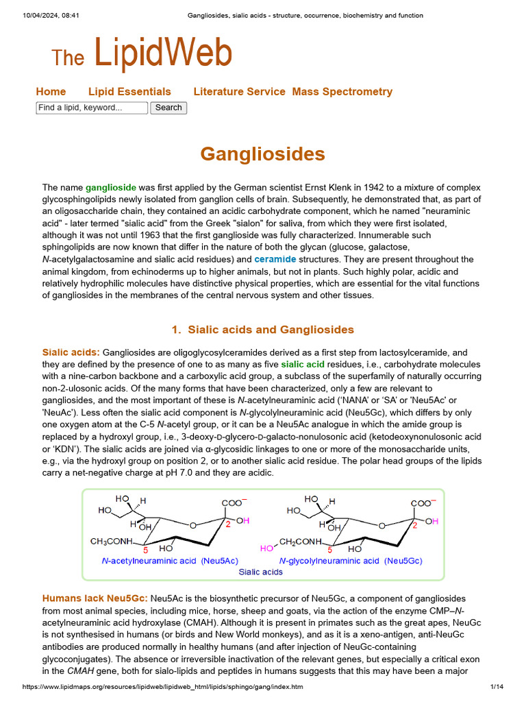 Gangliosides and Sialic Acids Overview | PDF | Cell Signaling | Cell ...