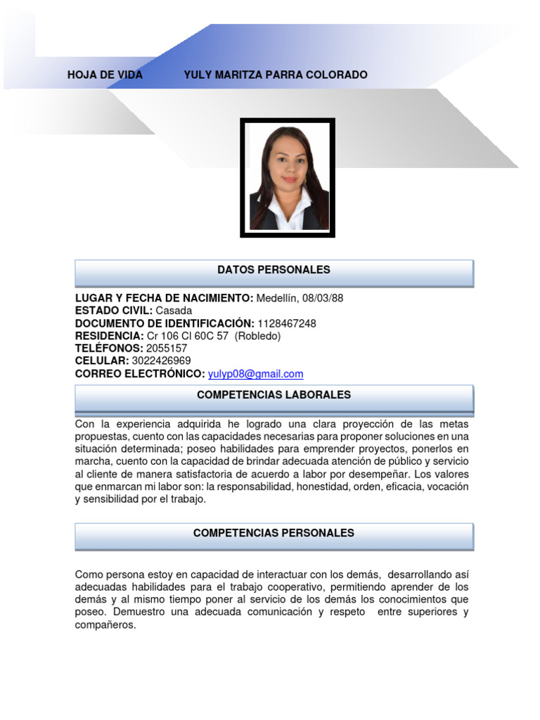 Hoja de Vida - Yuly | PDF