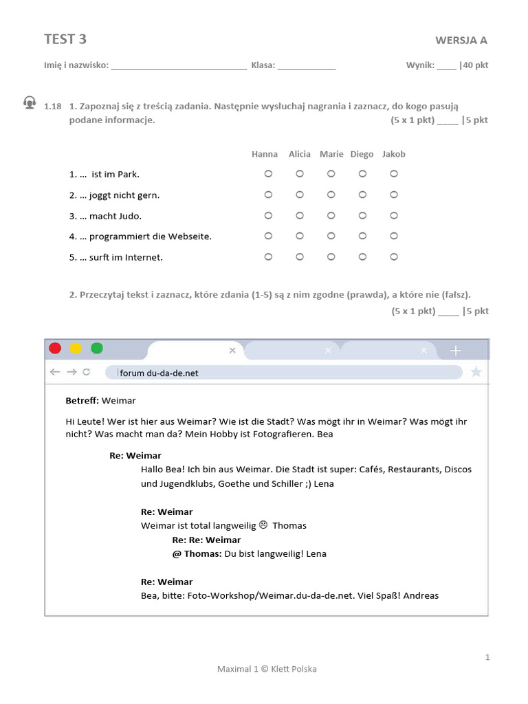 Maximal 1 TEST 3 Wersja A | PDF