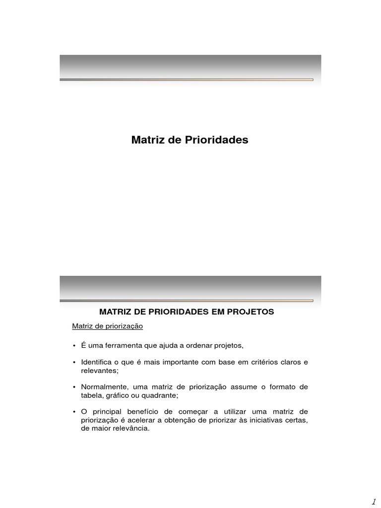 Matriz de Prioridades em Projetos | PDF | Matriz (Matemática) | Tempo