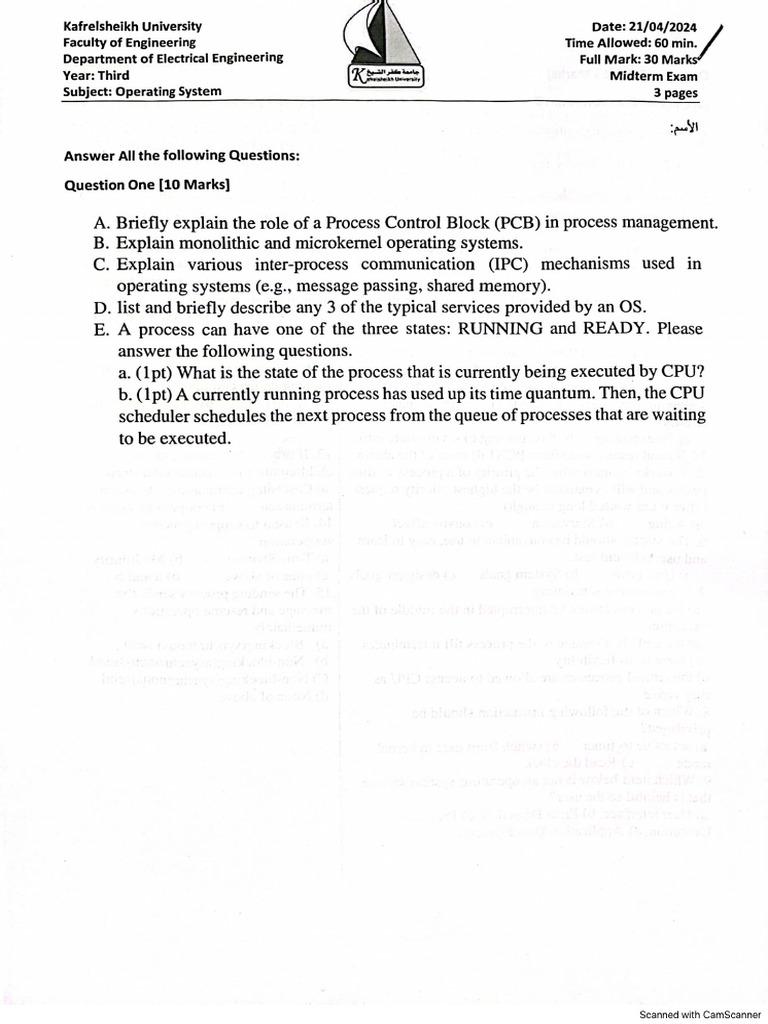 Mid Operating Sys 2023-2024 | PDF