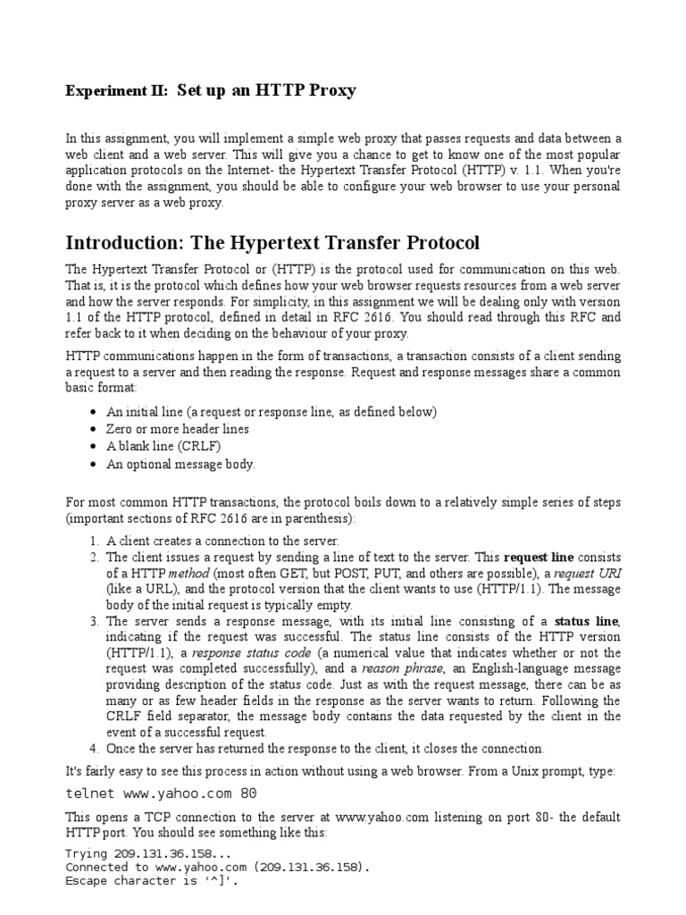 Introduction: The Hypertext Transfer Protocol: Set Up An HTTP Proxy | PDF | Hypertext Transfer ...