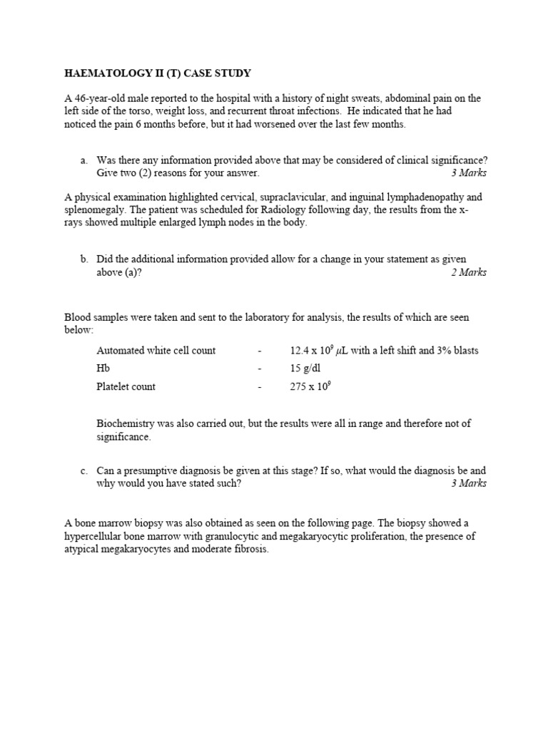 Hematology Case Study | PDF | Medical Specialties | Clinical Medicine