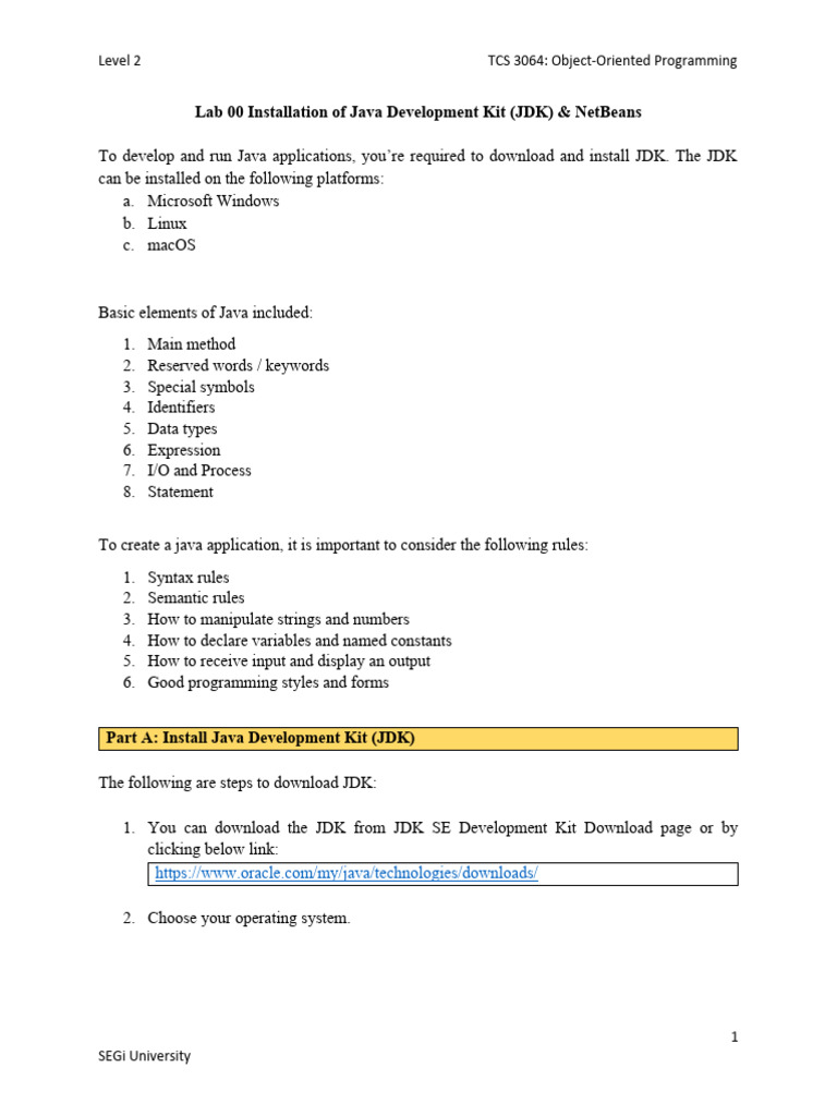 Lab 00 Installation of JDK & IDE NeatBeans | PDF | Net Beans ...