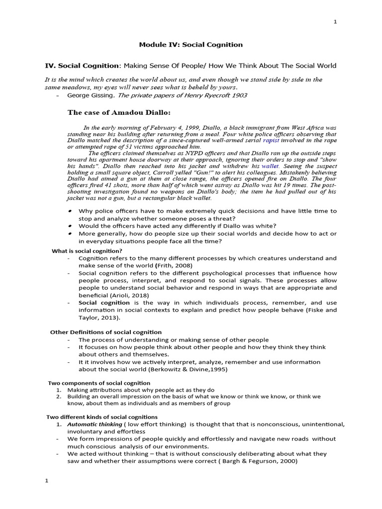 Module IV Social Cognition | PDF | Heuristic | Stereotypes