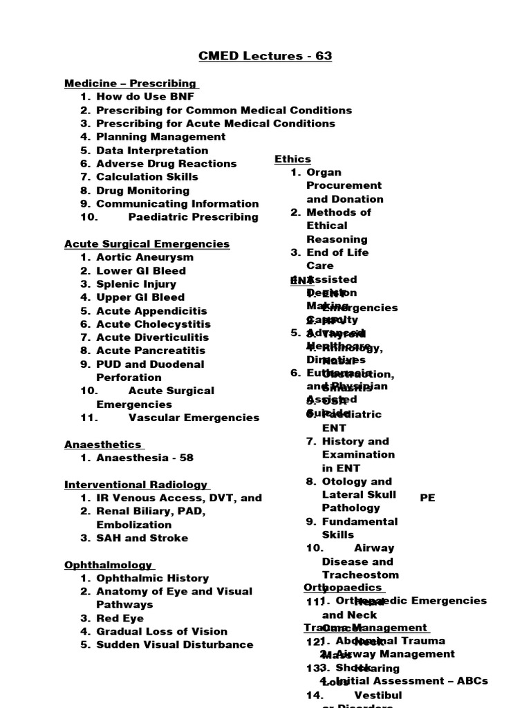 Lecture List | PDF | Ophthalmology | Interventional Radiology