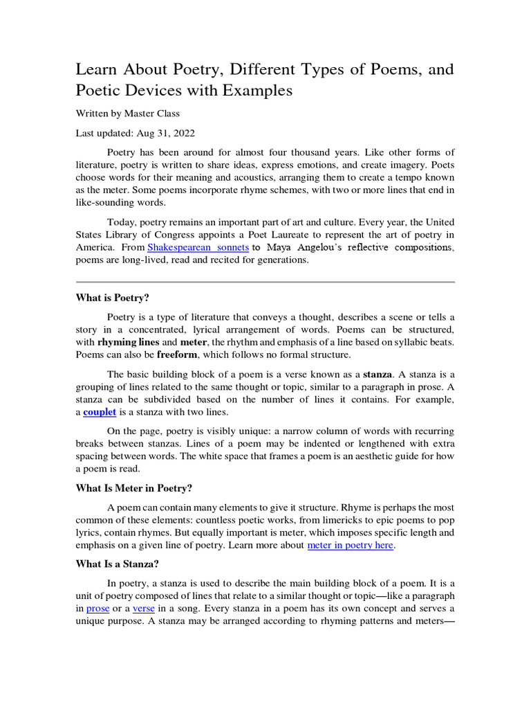 0 - Poetic Forms in English Literature - Poetic Devices - 033134 | PDF ...