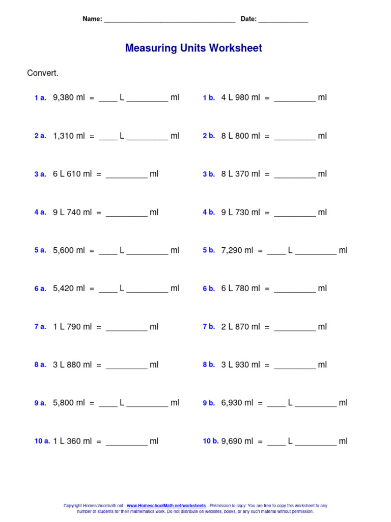 Measurement Units Worksheet | PDF | Data Management | Business Law