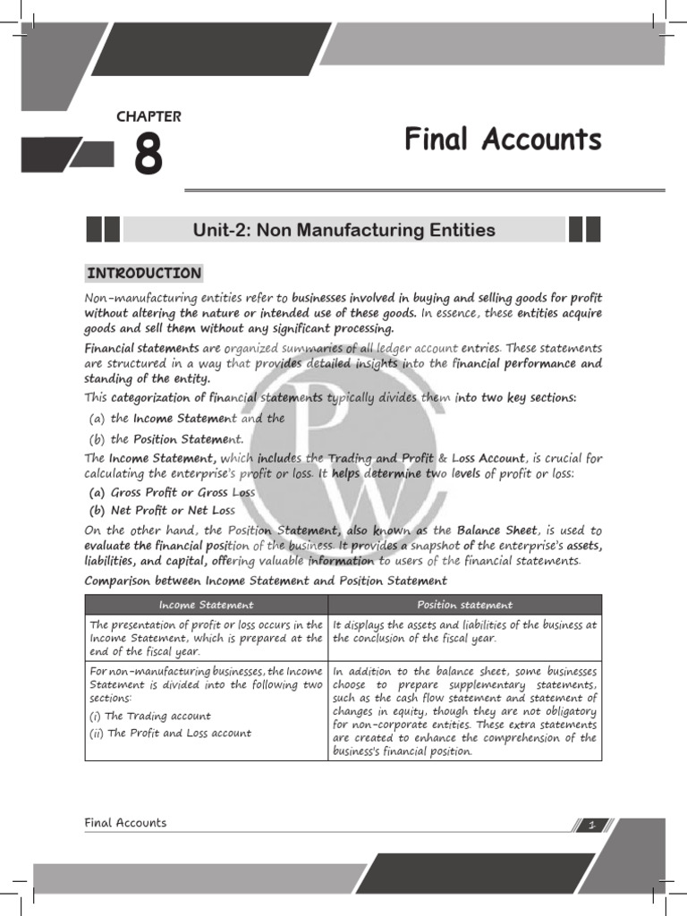 Final Accounts for Non-Manufacturing Entities | PDF | Debits And Credits | Expense