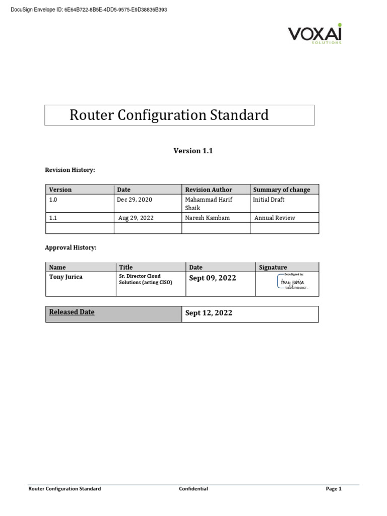 Router Configuration Standard V 1.1 | PDF | Computer Network | Router (Computing)