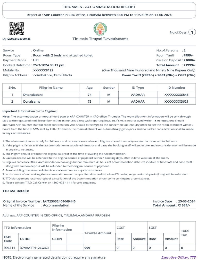 Accommodation Receipt | PDF