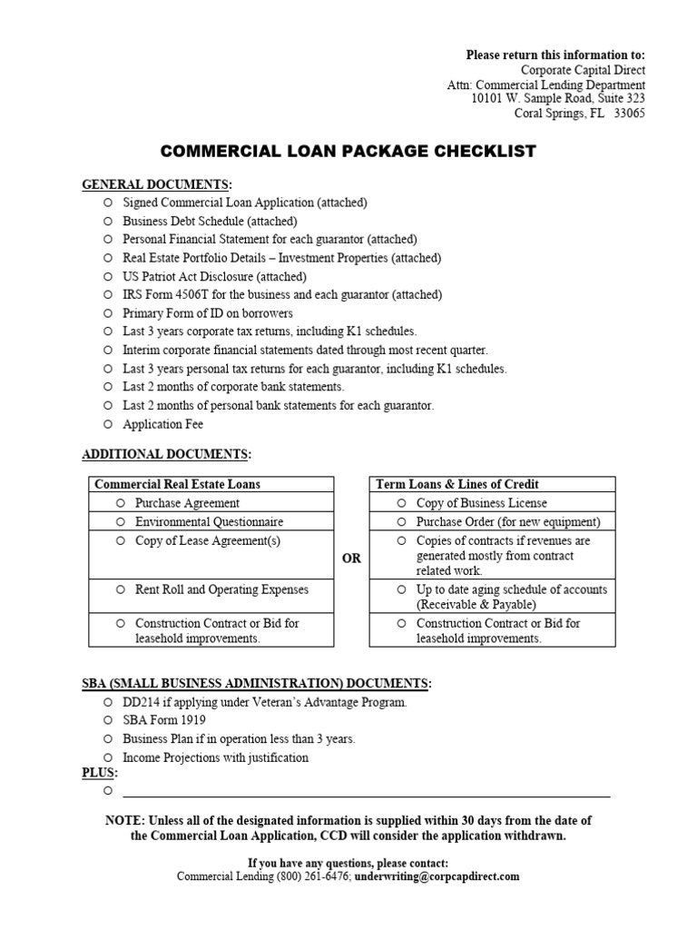 Commercial Loan Package Checklist | PDF | Irs Tax Forms | Debt