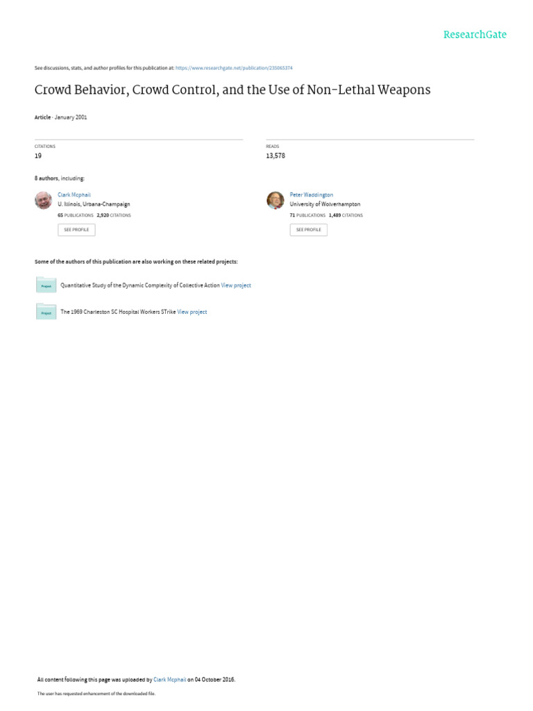 Crowd Behavior Crowd Control and The Use of Non-Le | PDF | Riot | Violence