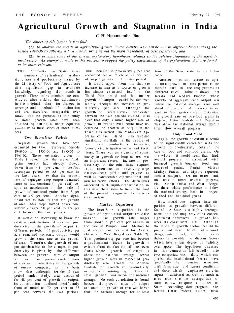 Agri Growth & Stagnation 1965 | PDF | Leasehold Estate | Agriculture
