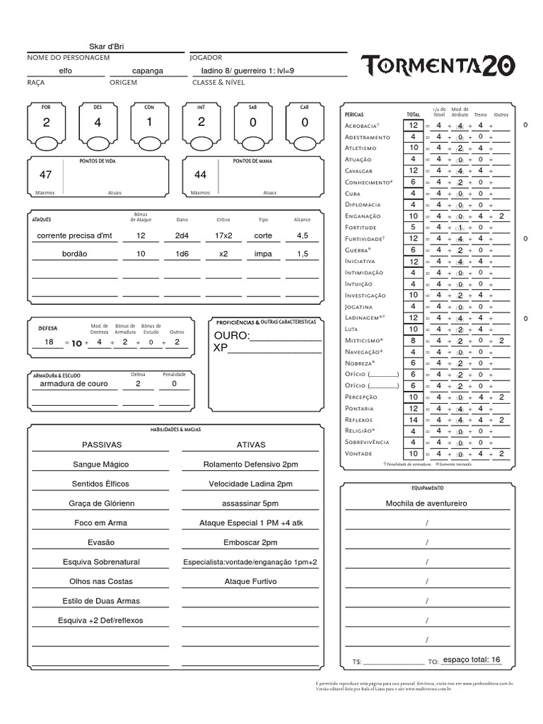 Ficha T20 EDITÁVEL v1.2 (Celular) | PDF