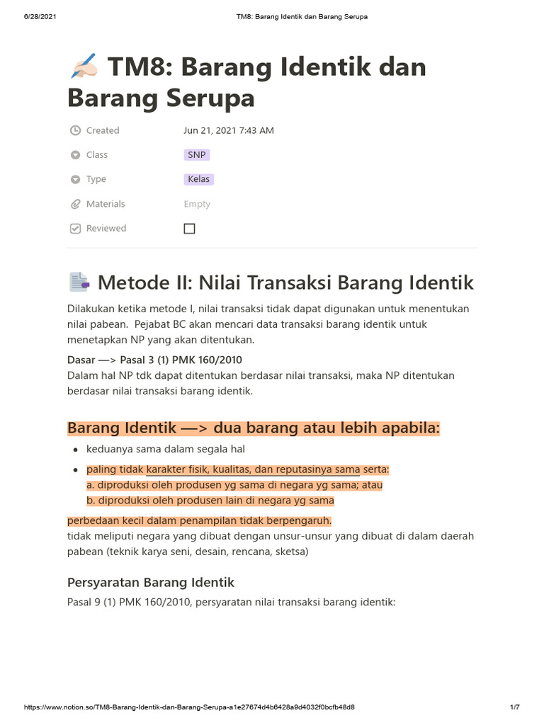 Catatan Materi Sistem Nilai Pabean UAS 2021 | PDF