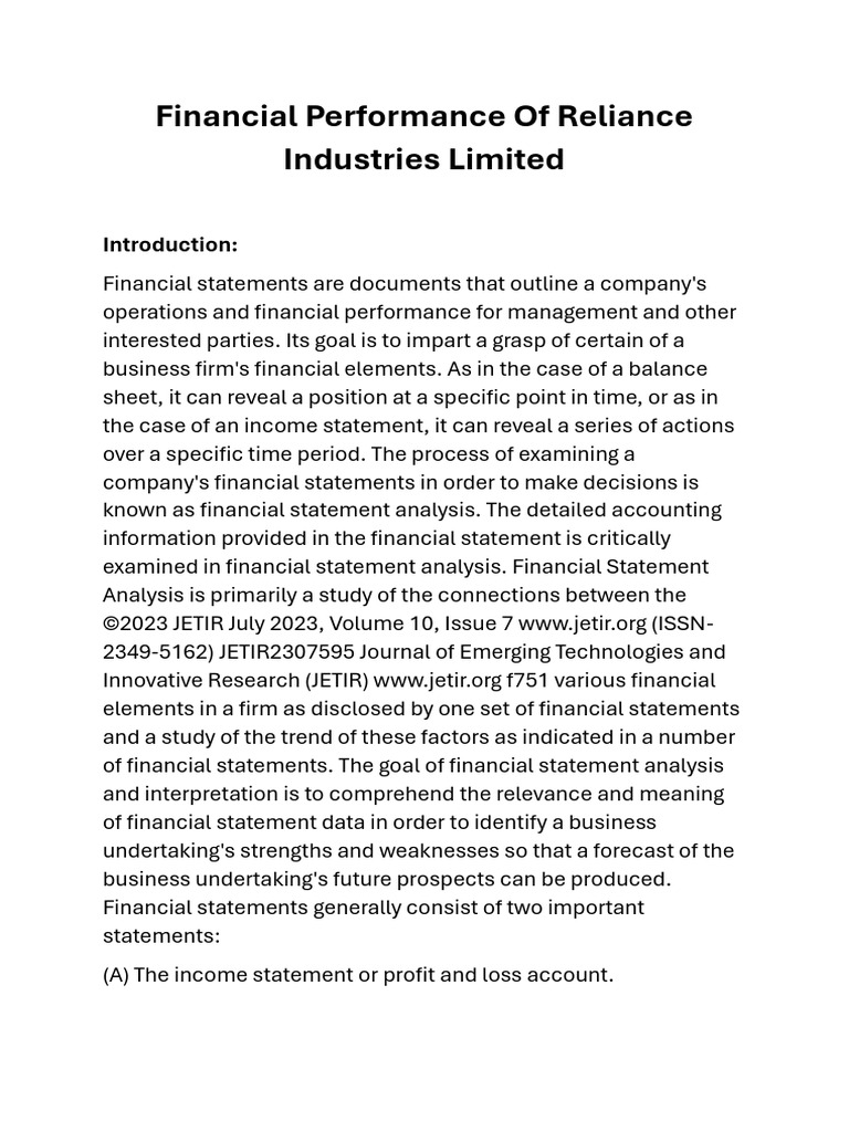 Reliance Industries Financial Analysis | PDF | Business Economics ...