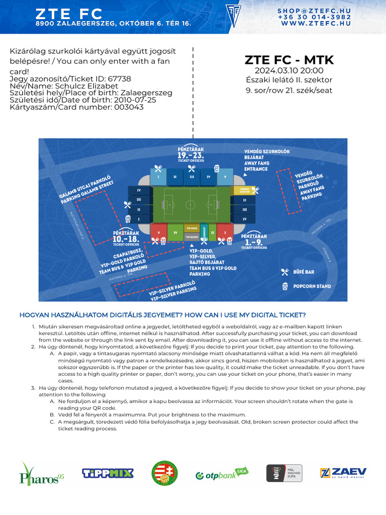 ZTE FC - MTK - Északi II. Szektor - 9sor - 21szek | PDF
