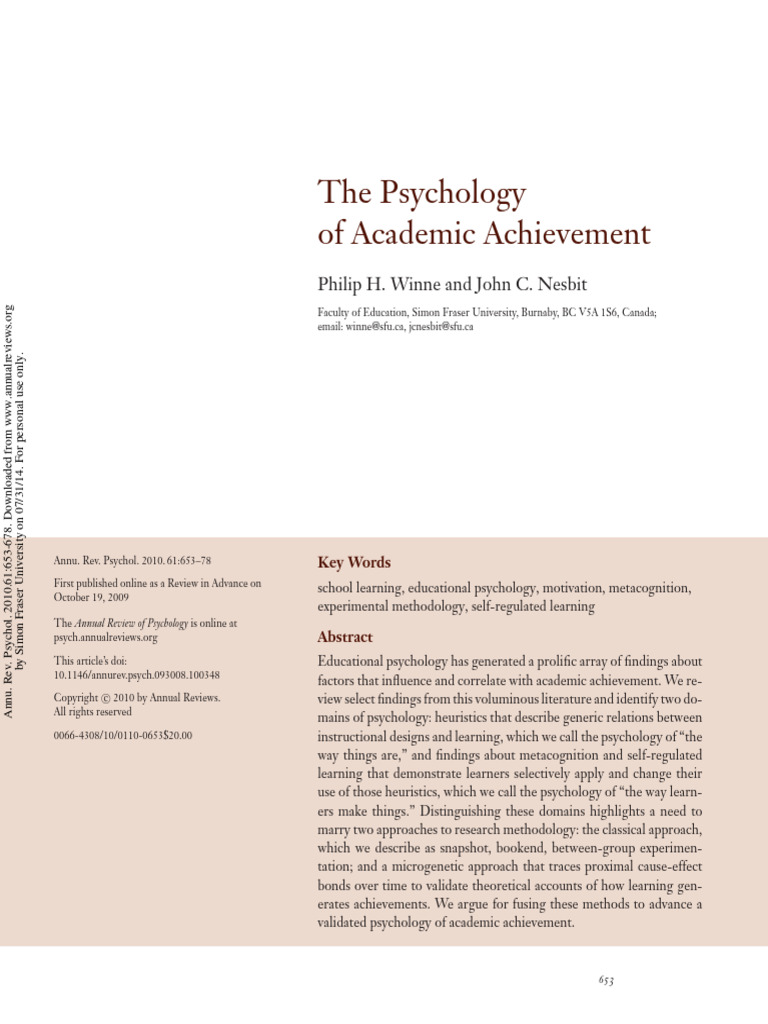 The Psychology of Academic Achievement | PDF | Learning | Metacognition