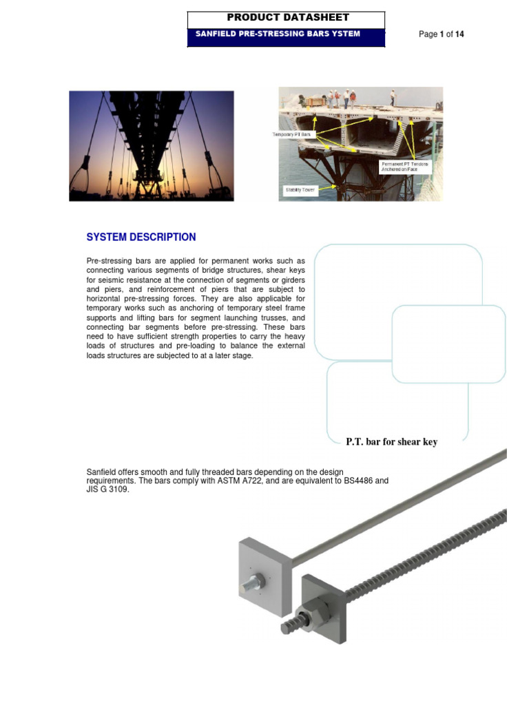 Sanfield Pre-Stressing PT Bars Overview | PDF | Strength Of Materials ...