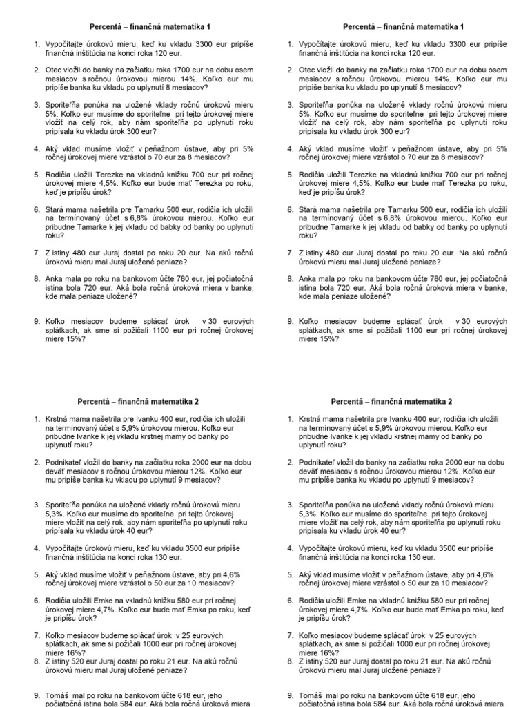 MAT7 - Finančná Matematika - Percentá, Úrok | PDF