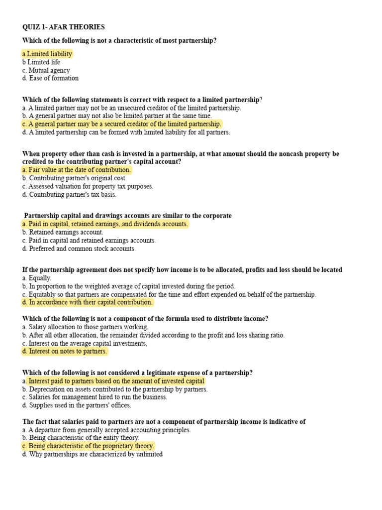 Afar Midterms Reviewer - Practice | PDF | Partnership | Limited Partnership
