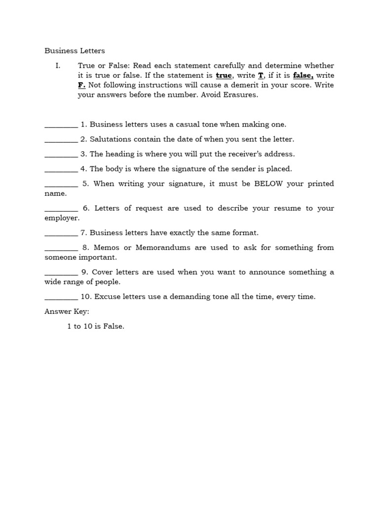 Business Letters Quiz | PDF