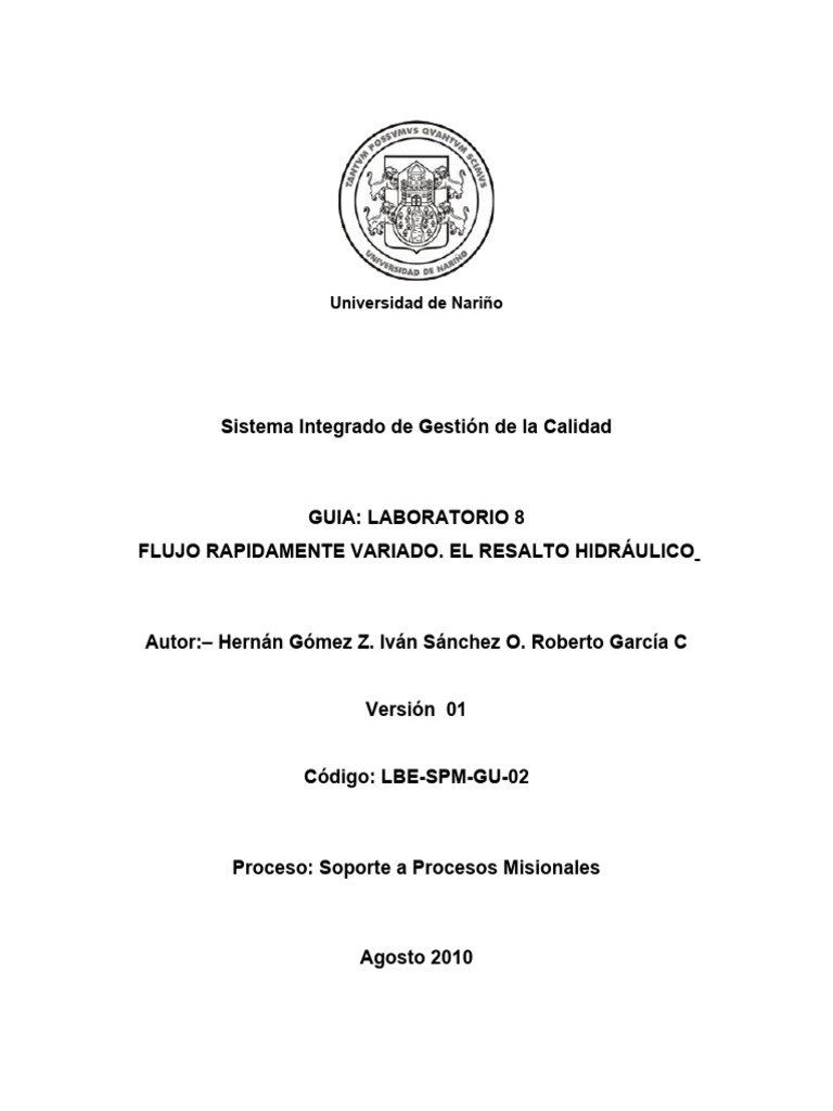 8 Lab Flujo Rapido Variado Resalto Hidraulico | PDF | Canal | Metrología