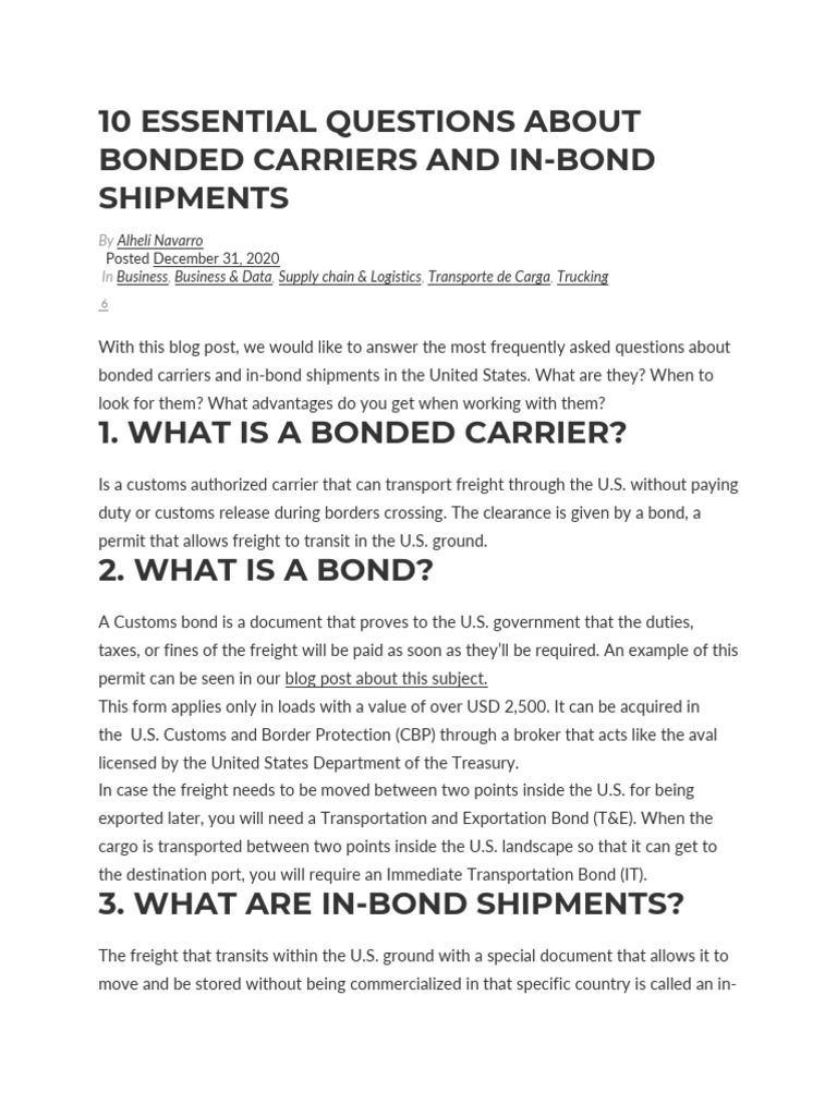 10 Essential Questions About Bonded Carriers and in | PDF | Cargo | Freight Transport