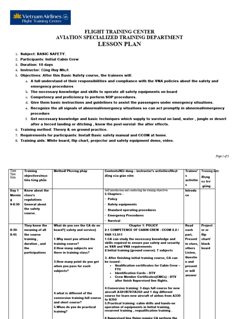 Basic Lesson Plan A Nhut 2 | PDF | Aviation