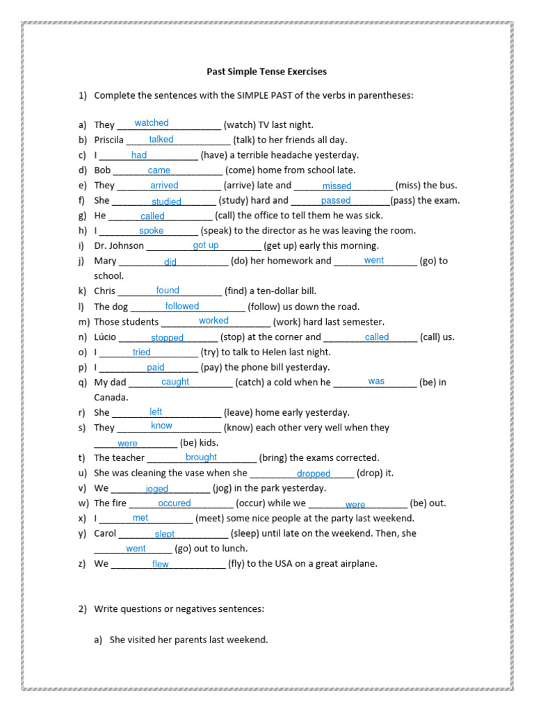 Past Simple Tense Exe | PDF | Linguistics | Grammar