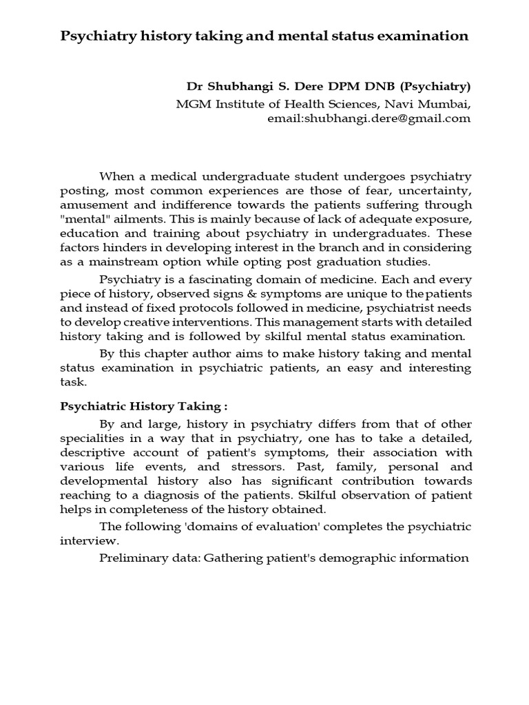 Psychiatry History Taking | PDF | Psychiatry | Psychosis