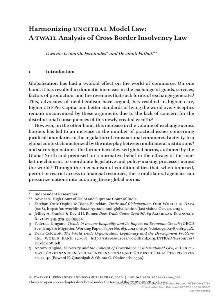Harmonizing UNCITRAL Model Law - A TWAIL Analysis of Cross Border Insolvency Law | PDF ...