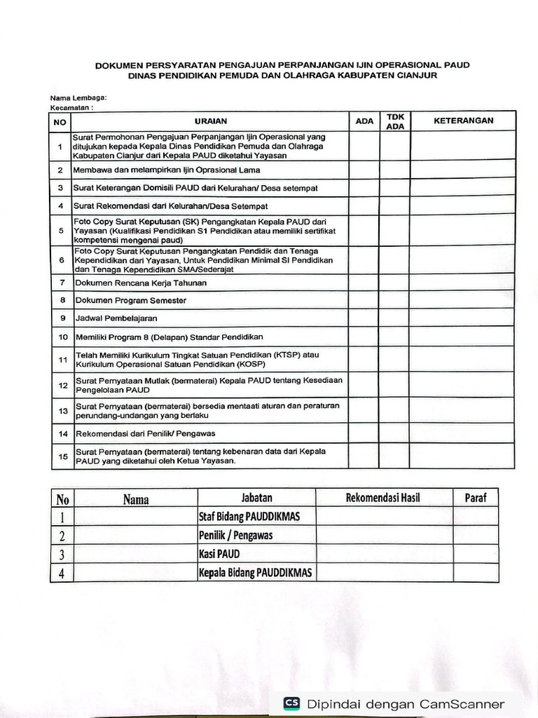Persyaratan Perpanjangan IJIN OPERASIONAL Paud | PDF