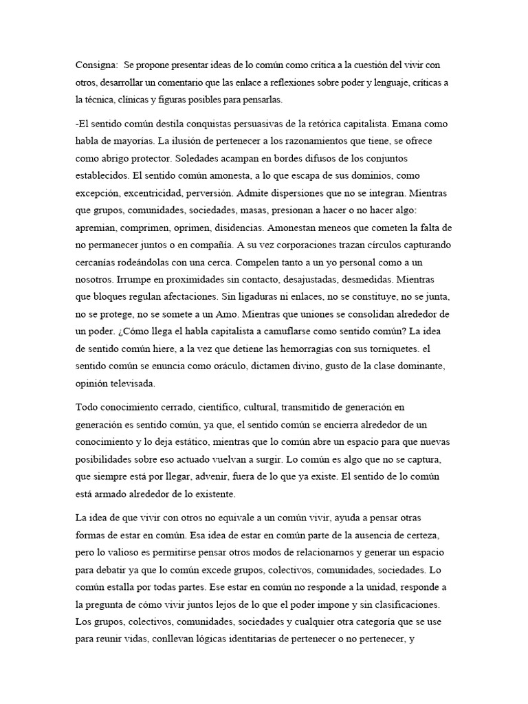 Un Común Vivir, en Sesiones en El Naufragio, Marcelo Percia | PDF ...