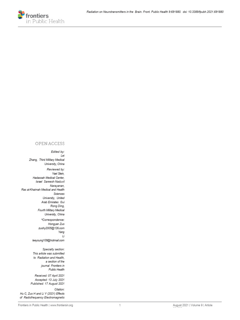 Emf Study On Brain Fpubh-09-691880 | PDF | Neurotransmitter | Chemical Synapse