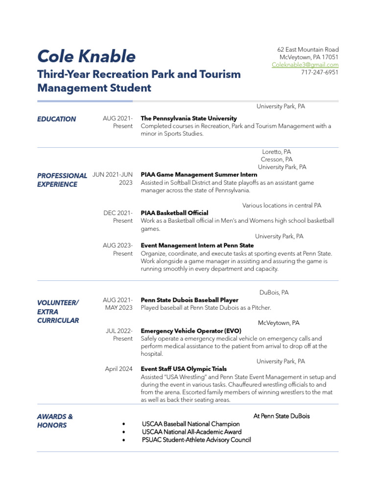 Cole Knable Resume 2 | PDF | Athletic Sports | Team Sports