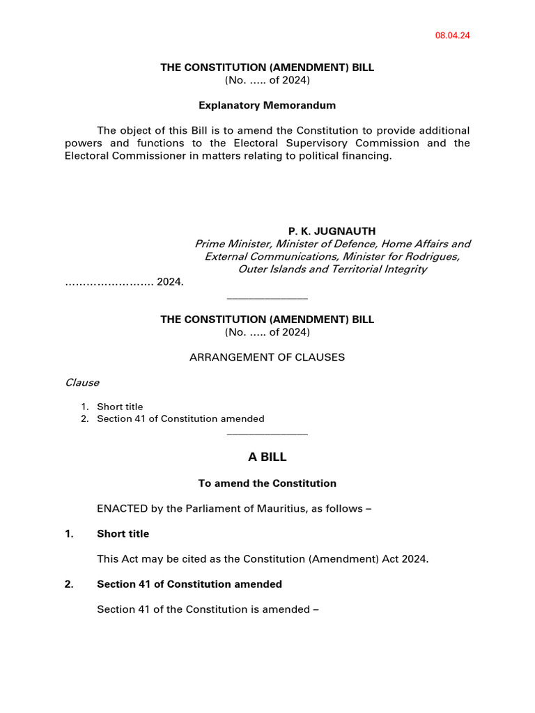 The Constitution (Amendment) Bill 2024 | PDF