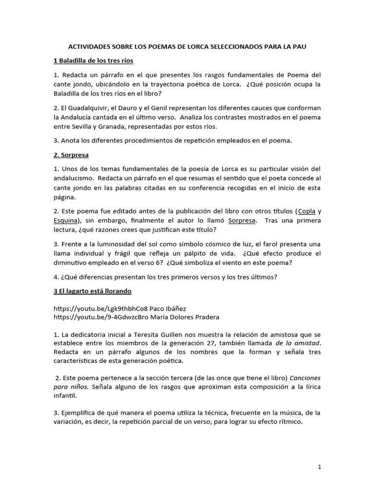 Actividades sobre poesía de Lorca | PDF | Poesía | Federico García Lorca