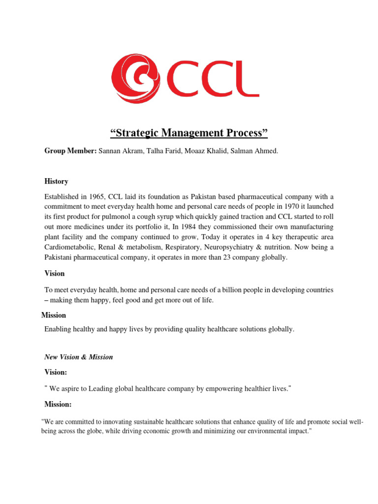 Strategic Management for CCL Pharmaceuticals | PDF | Strategic ...