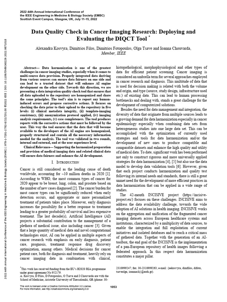 Data Quality Check in Cancer Imaging Research Deploying and Evaluating The DIQCT Tool | PDF ...