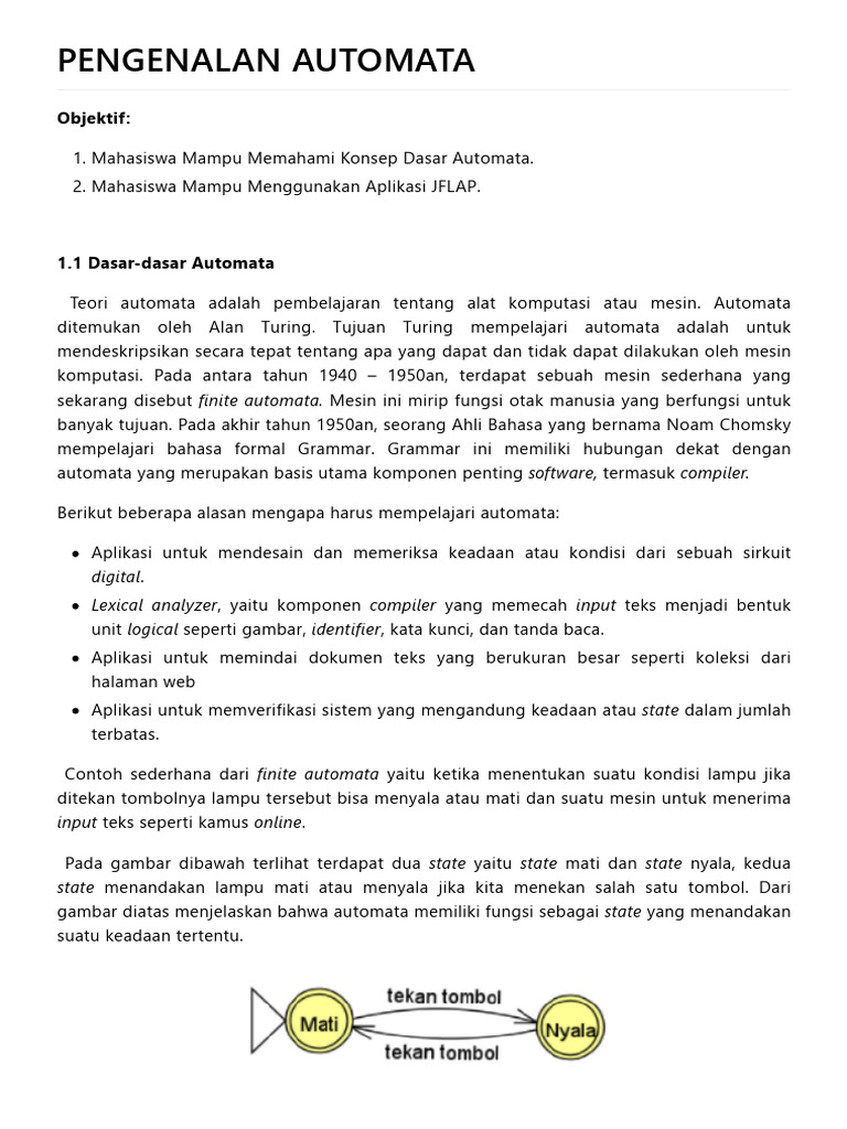 Topik 1. Pengenalan Automata | PDF | Metode & Bahan Ajar