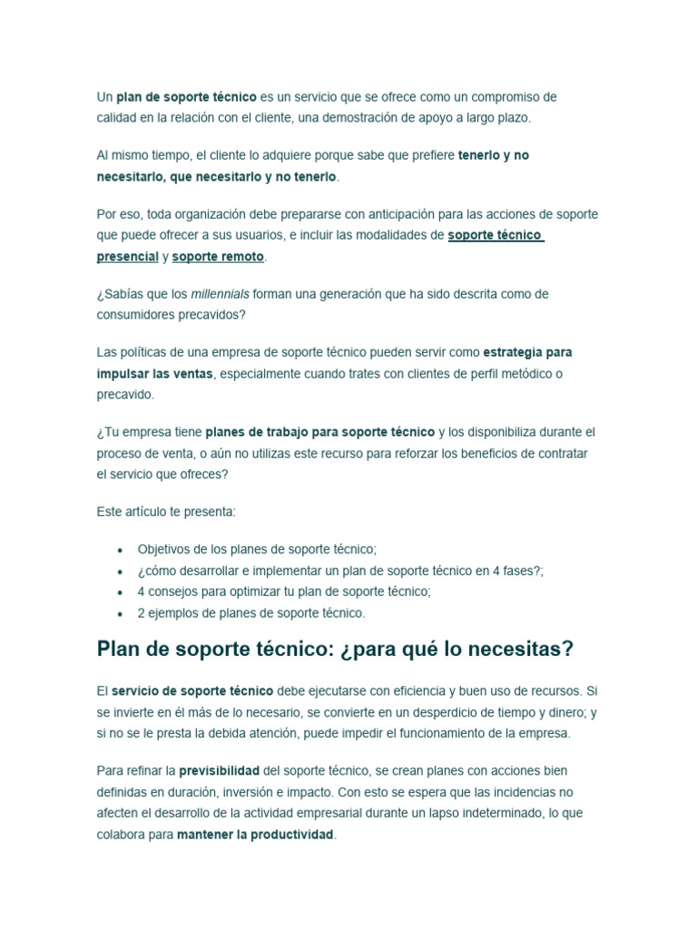 Plan | PDF | Soporte técnico | Itil