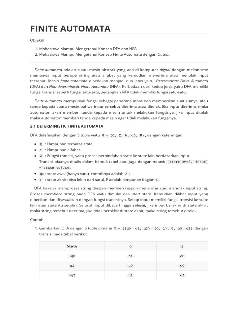 Konsep dan Rancangan Finite Automata | PDF