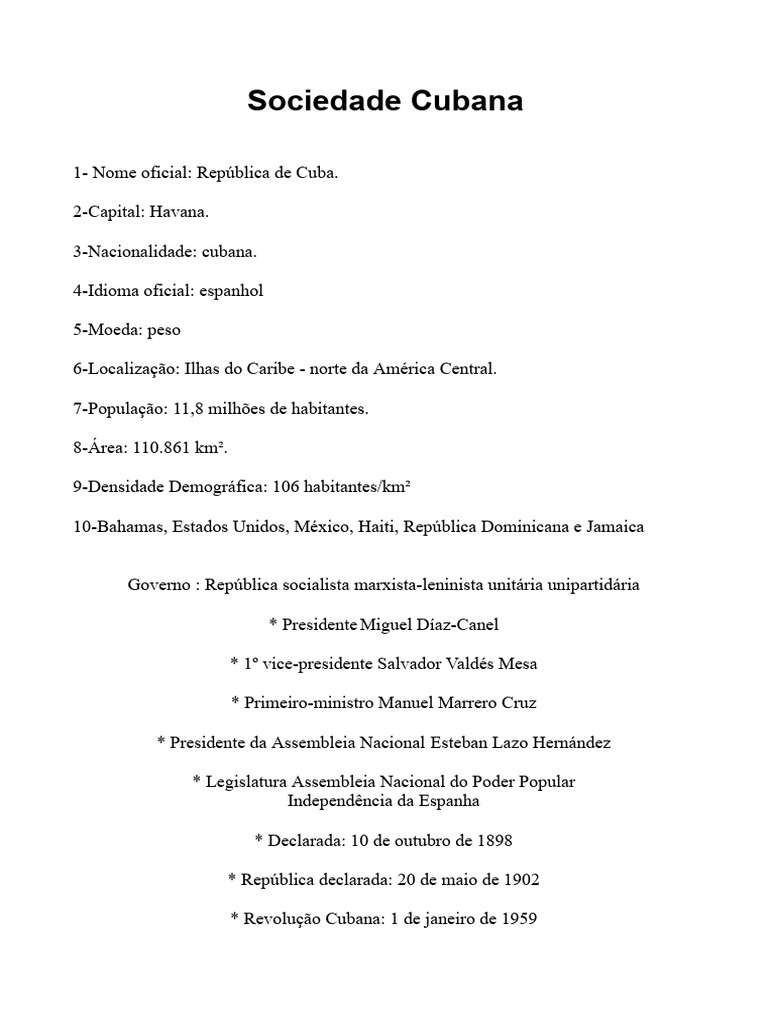 Sociedade Cubana Trabalho Escrito | PDF | Cuba | Economias